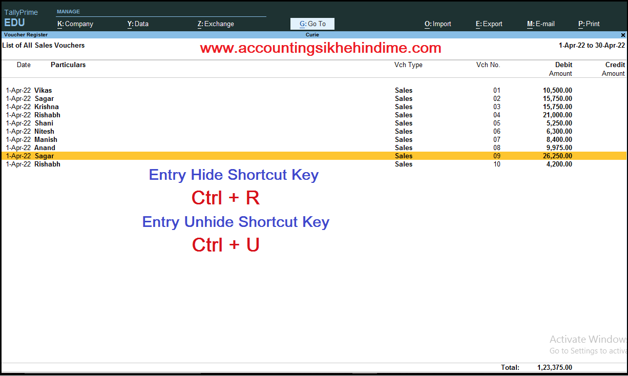 Tally Prime Entry Hide Unhide Accounting 