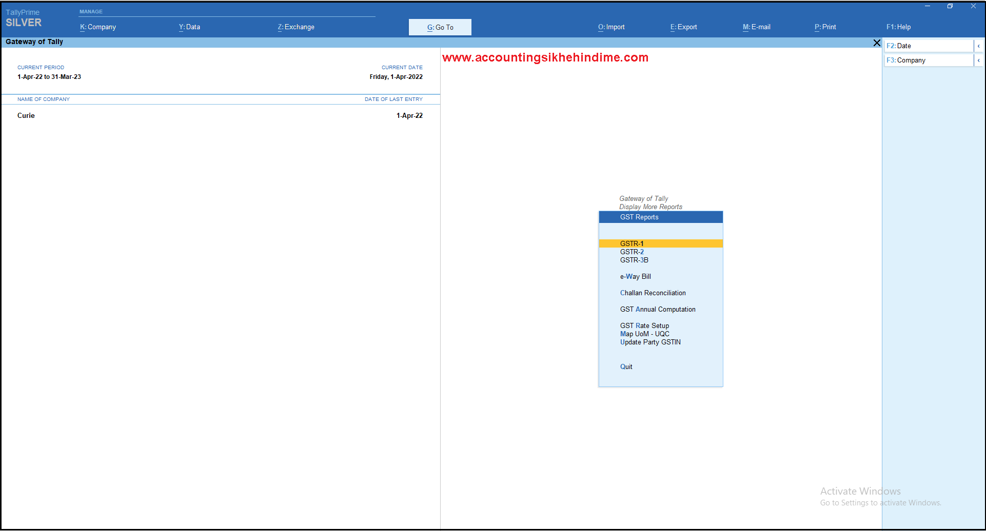 How to export GSTR-1 from Tally Prime in JSON file