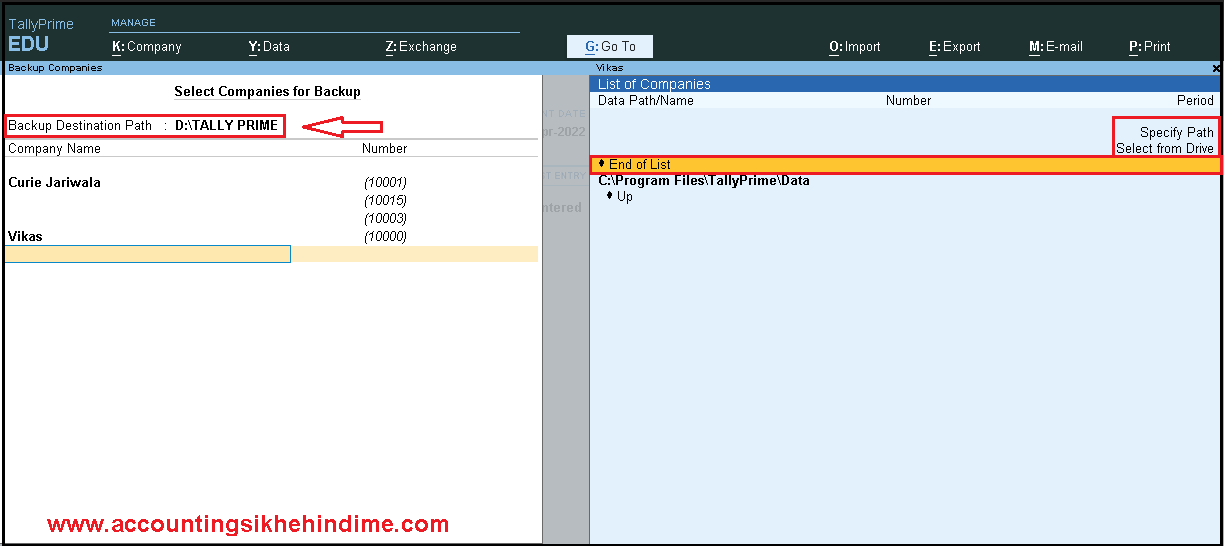 Tally Prime मे Data Backup and Restore कैसे करे। - Accounting सीखे हिंदी मे