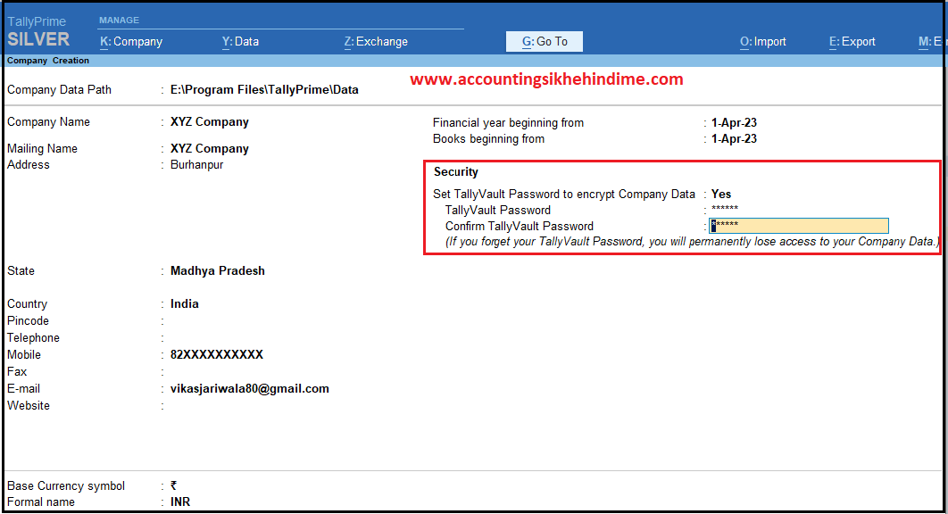 Tally Prime मे Vault Password कैसे लगाये। 2023 (Step by Step)
