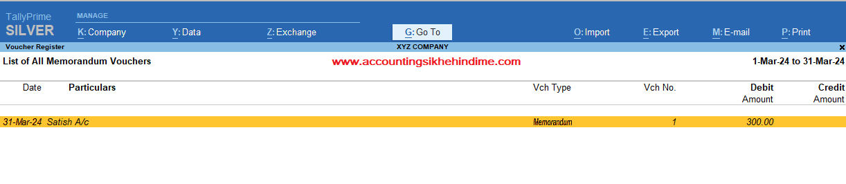Memorandum Voucher क्या है। Tally Prime मे Memo Voucher की Entry कैसे ...
